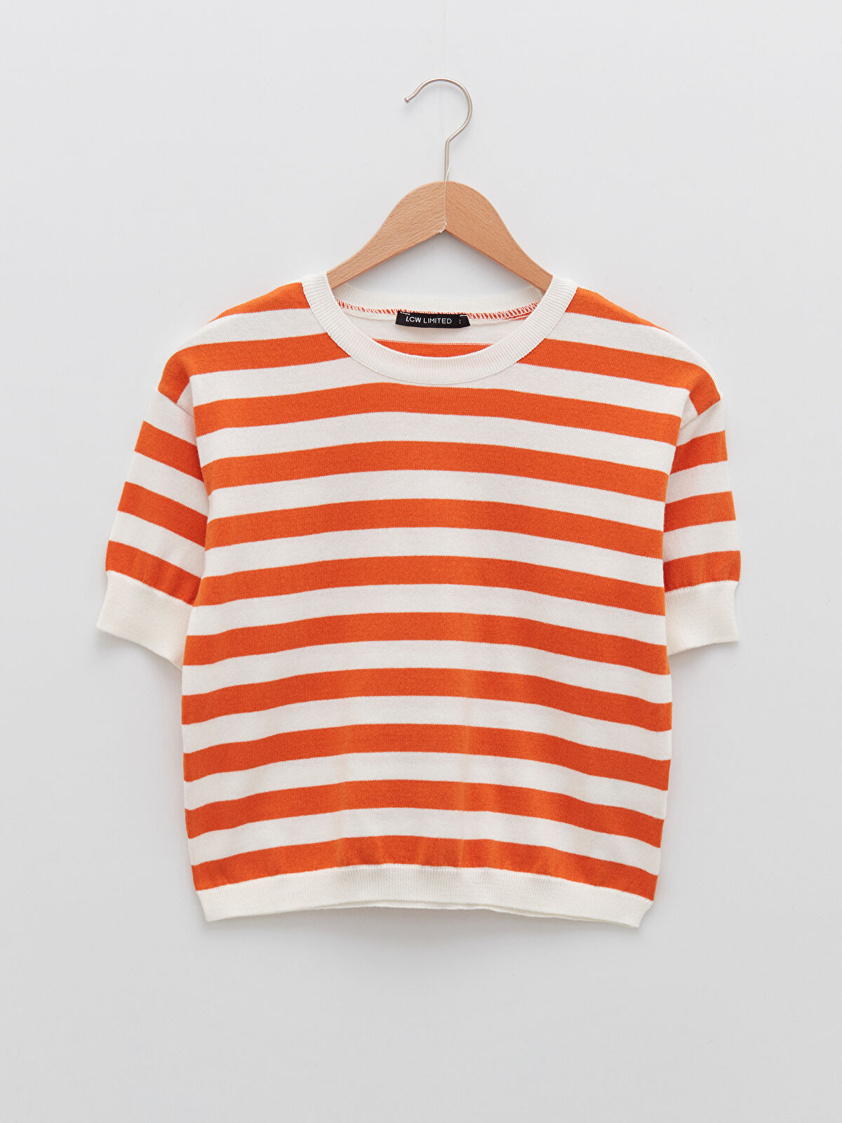 LCW LIMITED Bisiklet Yaka Çizgili Kısa Kollu Kadın Triko Kazak