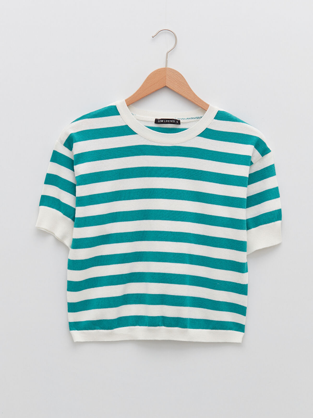 LCW LIMITED Bisiklet Yaka Çizgili Kısa Kollu Kadın Triko Kazak