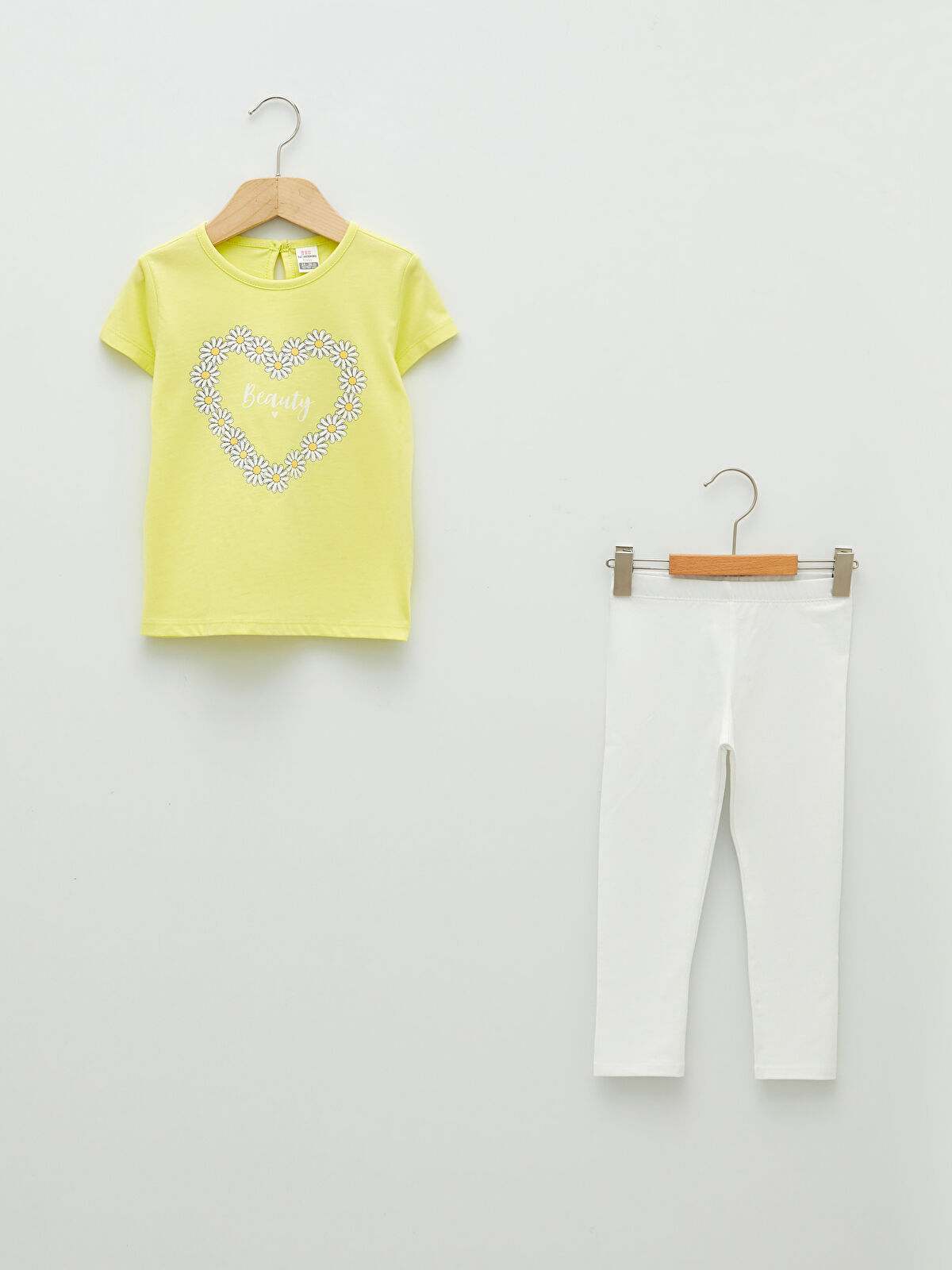 Bisiklet Yaka Kısa Kollu Baskılı Kız Bebek Bluz ve Tayt 2'li Takım