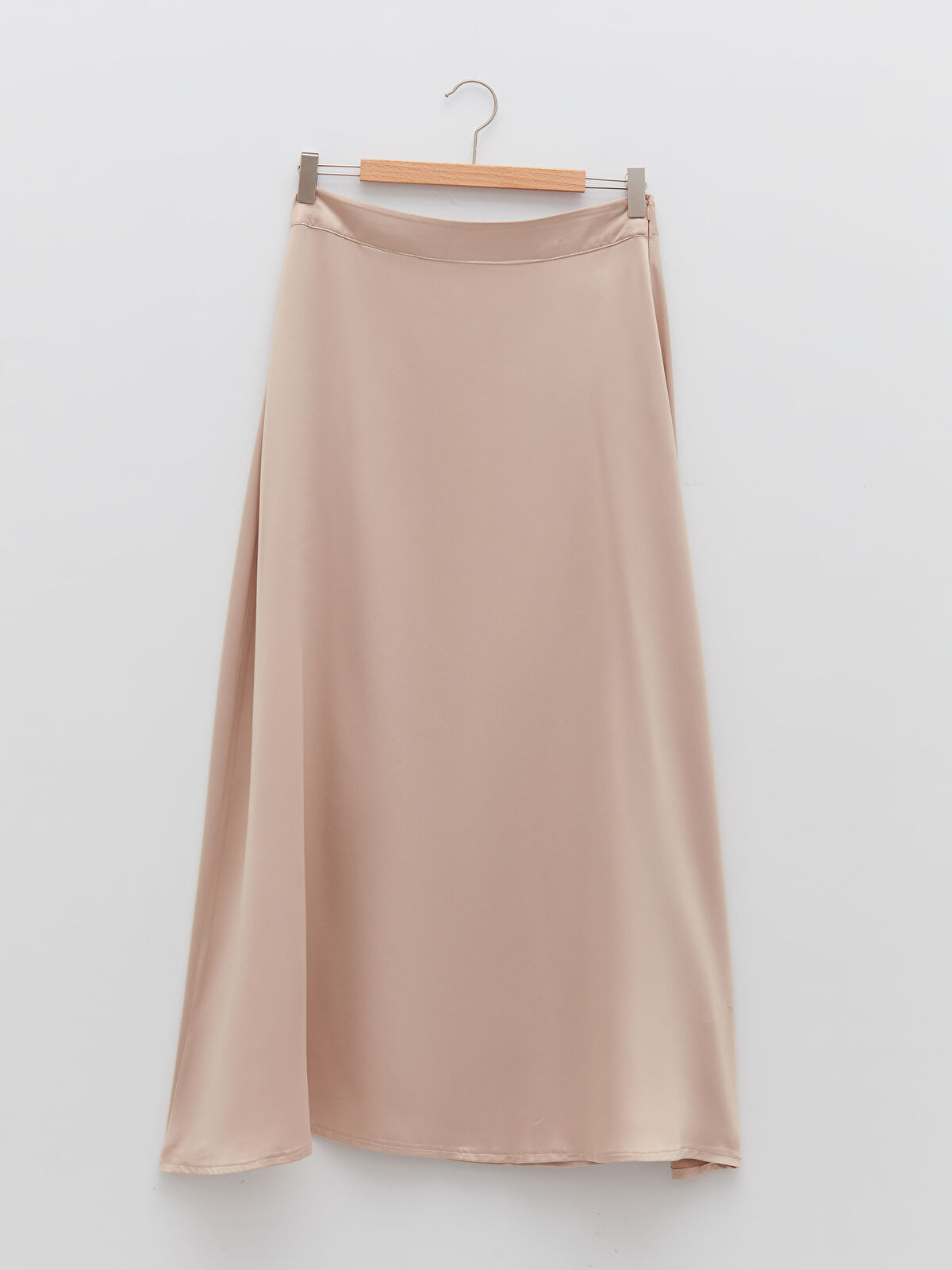 MODEST Beli Fermuarlı Düz A Kesim Saten Kadın Etek