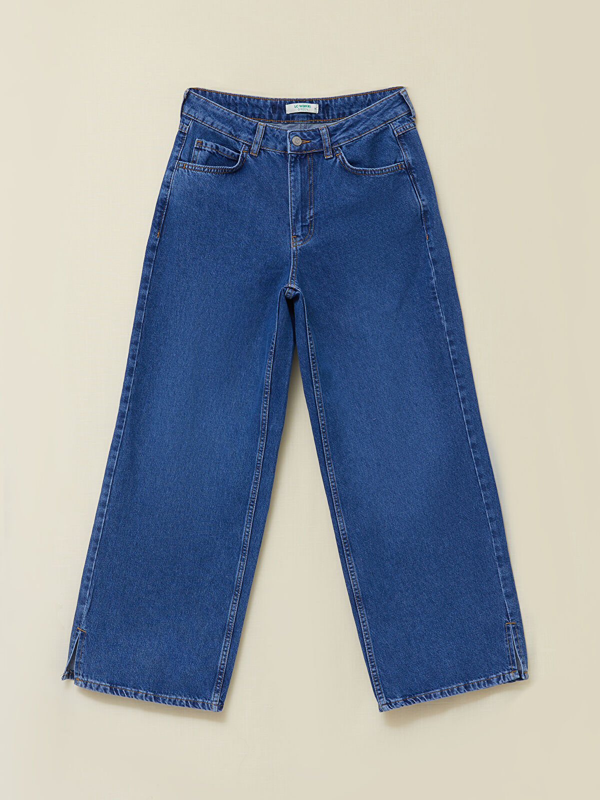 LCW GREEN Rahat Kalıp Düz Cep Detaylı Geniş Paça Kadın Rodeo Jean Pantolon