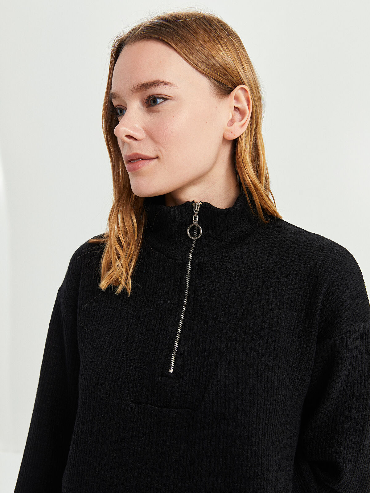 Busem Fermuarlı Dik Yaka Düz Uzun Kollu Kadın Tunik Busem Fermuarlı Dik Yaka Düz Uzun Kollu Kadın Tunik