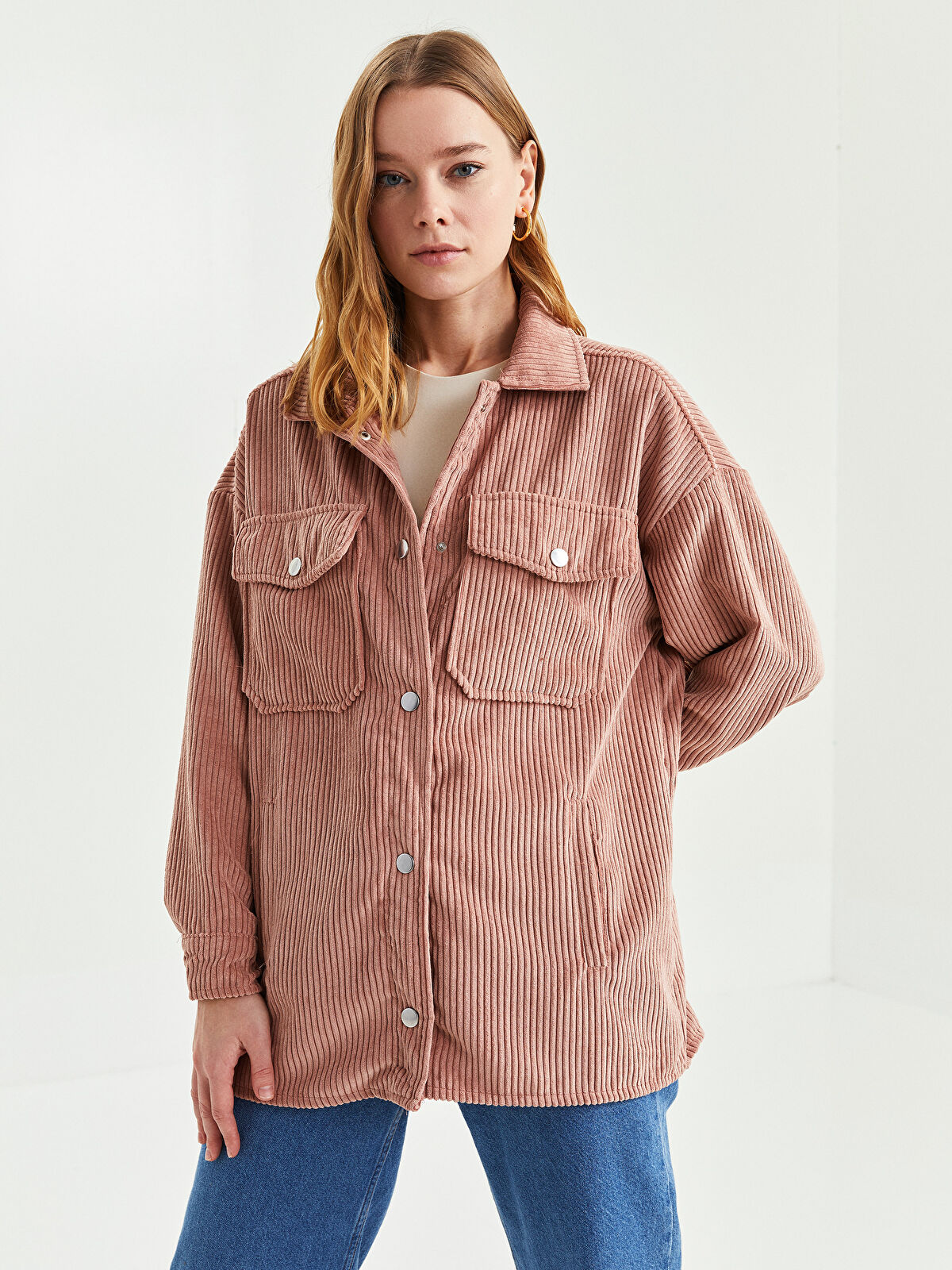 Busem Gömlek Yaka Düz Uzun Kollu Kadın Ceket