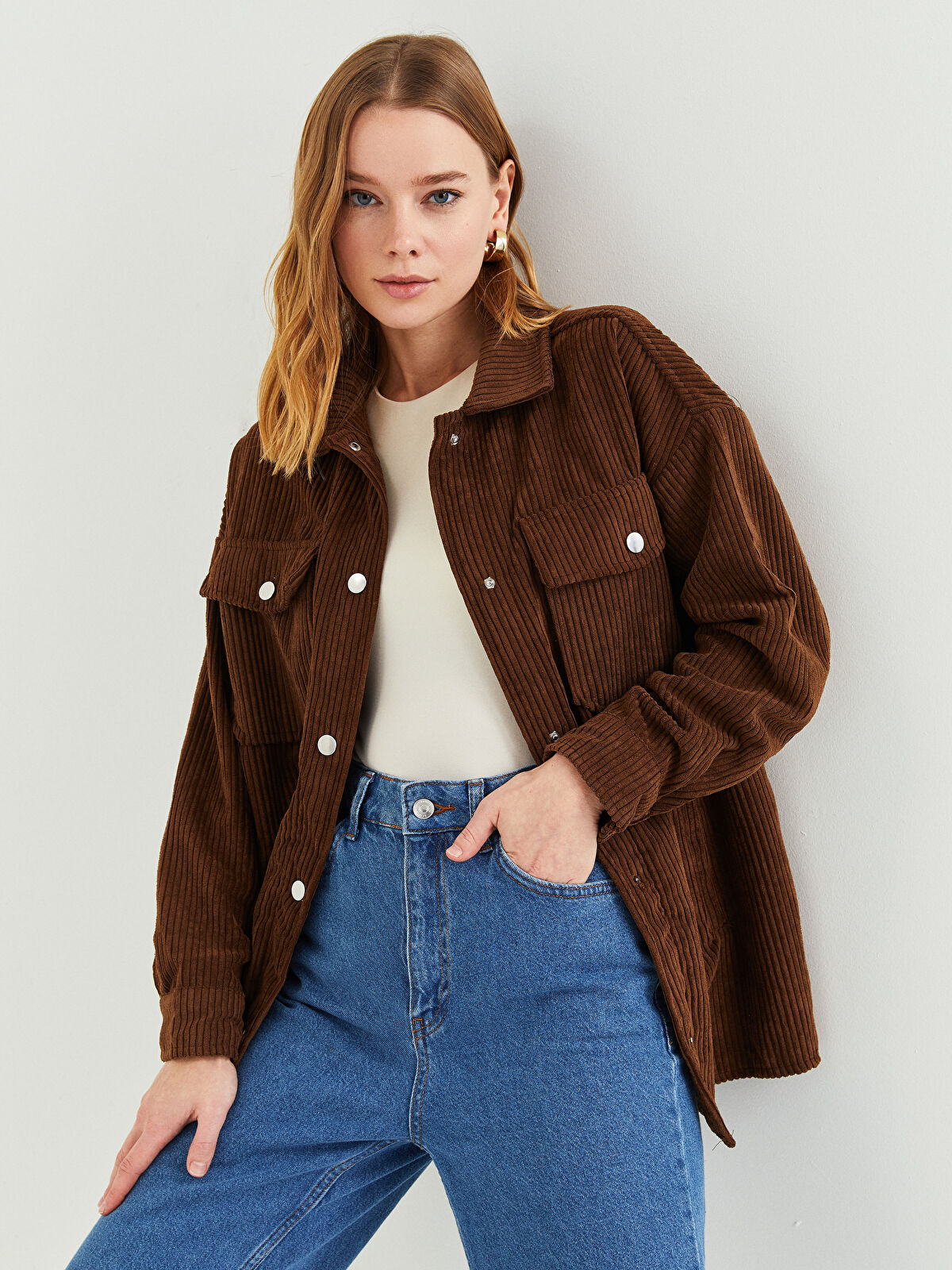 Busem Gömlek Yaka Düz Uzun Kollu Kadın Ceket