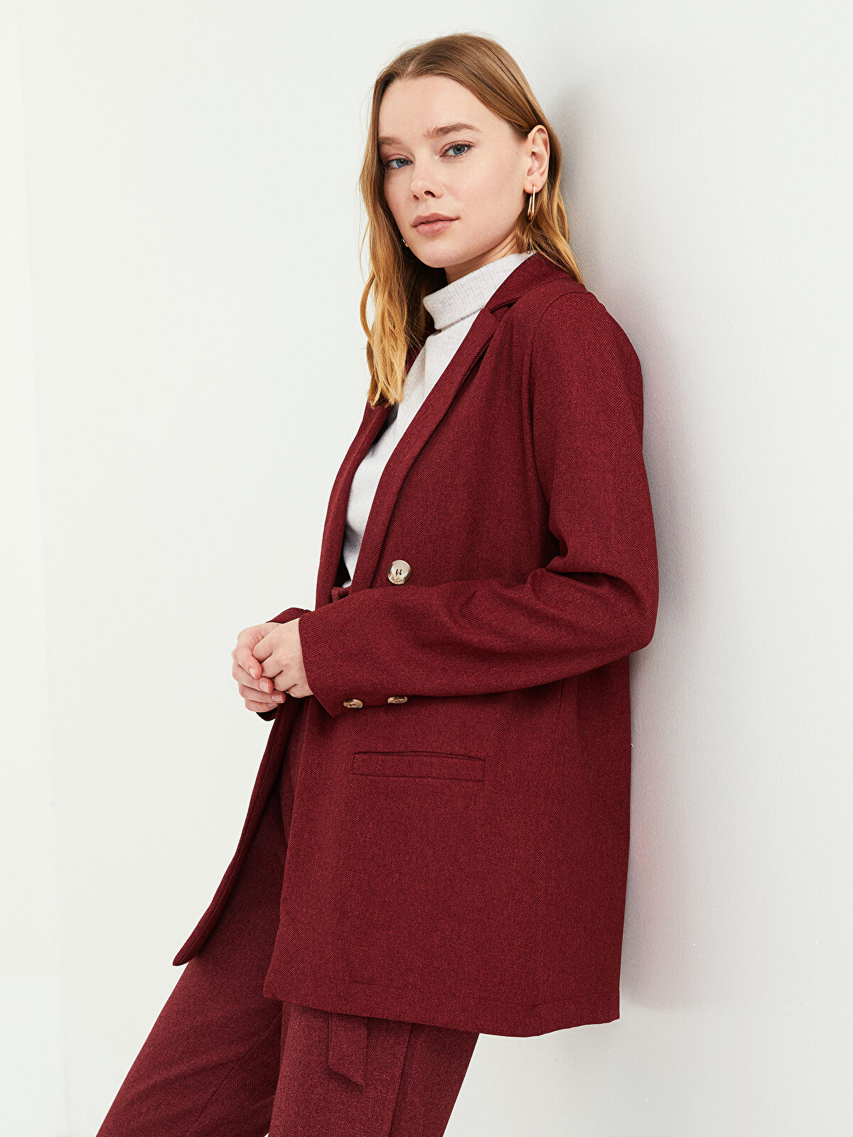 Busem Önden Düğme Kapamalı Düz Uzun Kollu Kadın Ceket