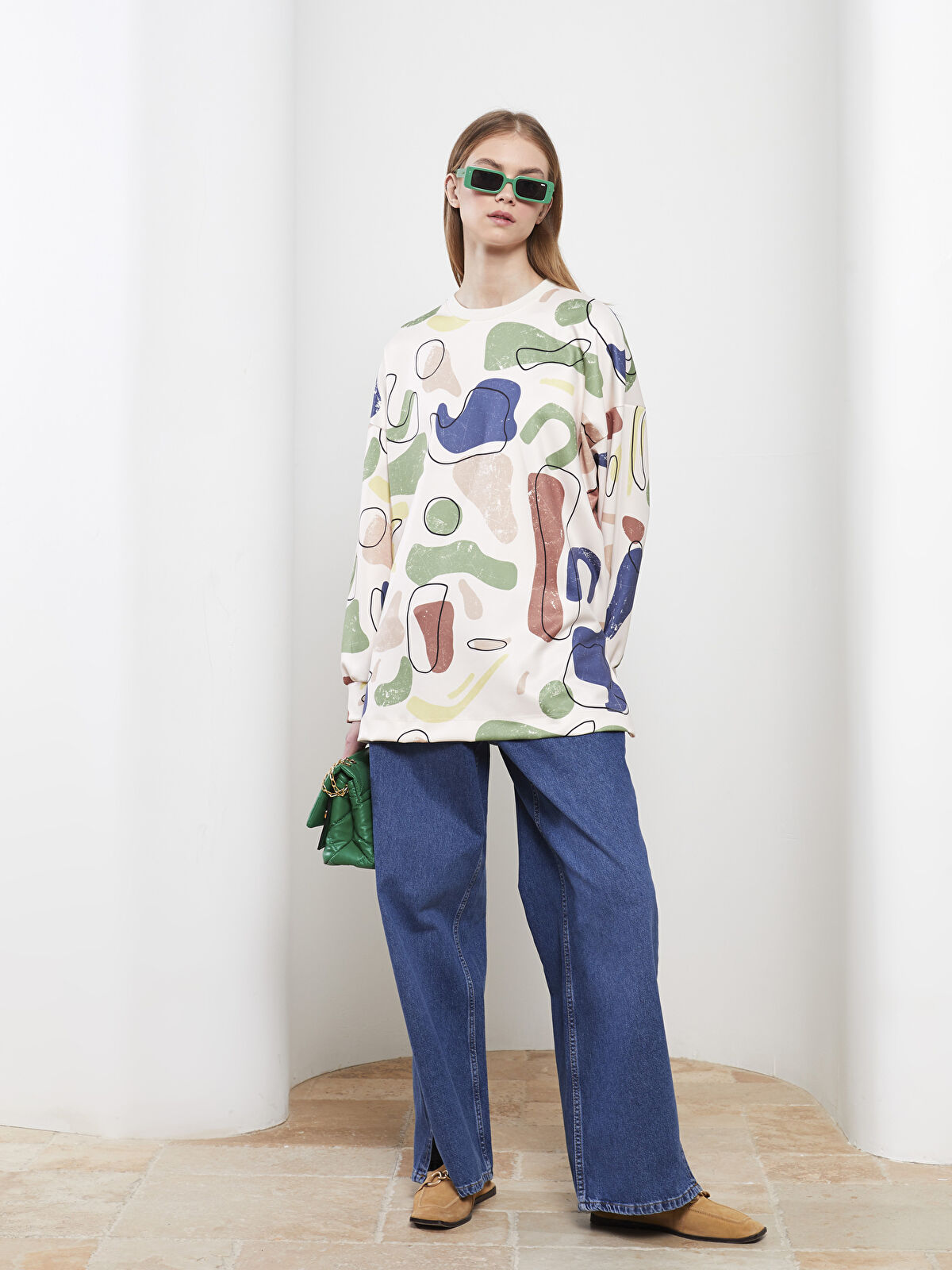 MODEST Bisiklet Yaka Desenli Uzun Kollu Skuba Kadın Tunik MODEST Bisiklet Yaka Desenli Uzun Kollu Skuba Kadın Tunik