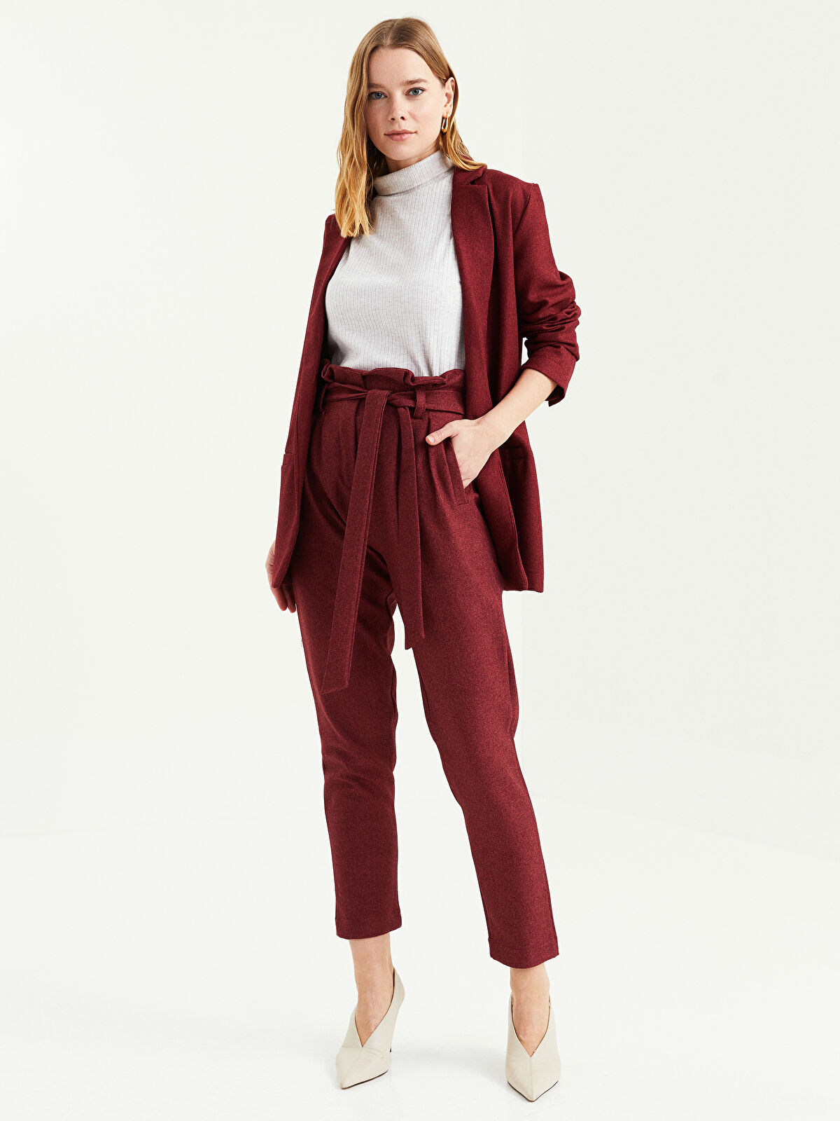 Busem Rahat Kalıp Beli Bağlamalı Düz Cep Detaylı Kadın Pantolon