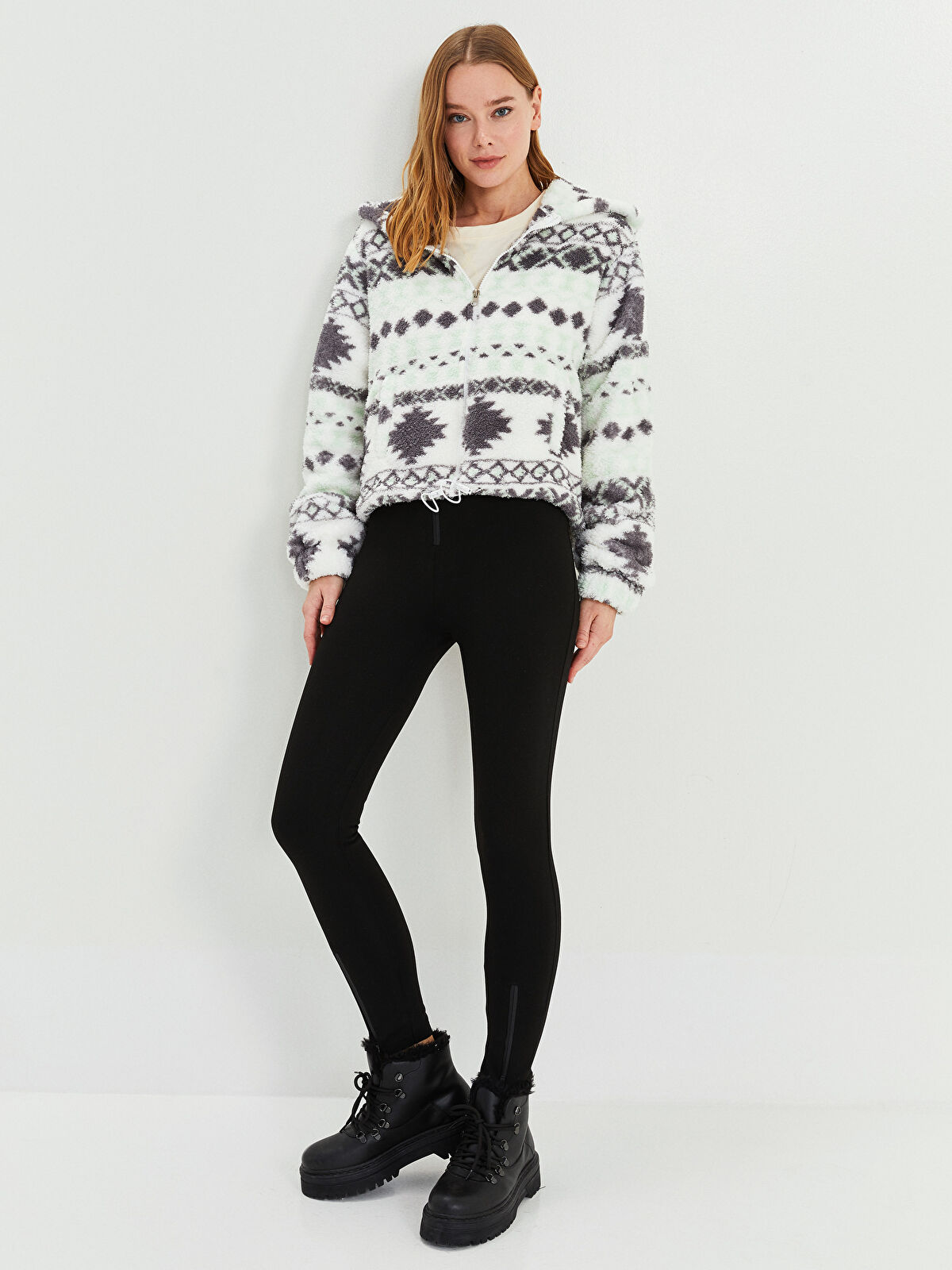 Busem Beli Fermuarlı Düz Kadın Tayt