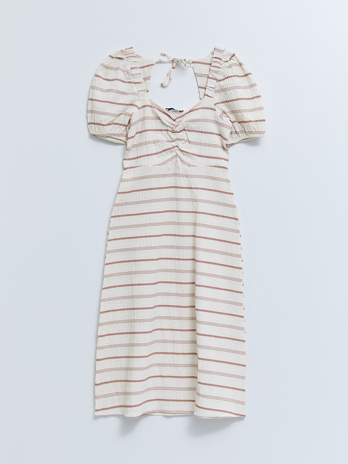 LCW LIMITED Kalp Yaka Çizgili Kısa Kollu Gofre Kadın Elbise LCW LIMITED Kalp Yaka Çizgili Kısa Kollu Gofre Kadın Elbise