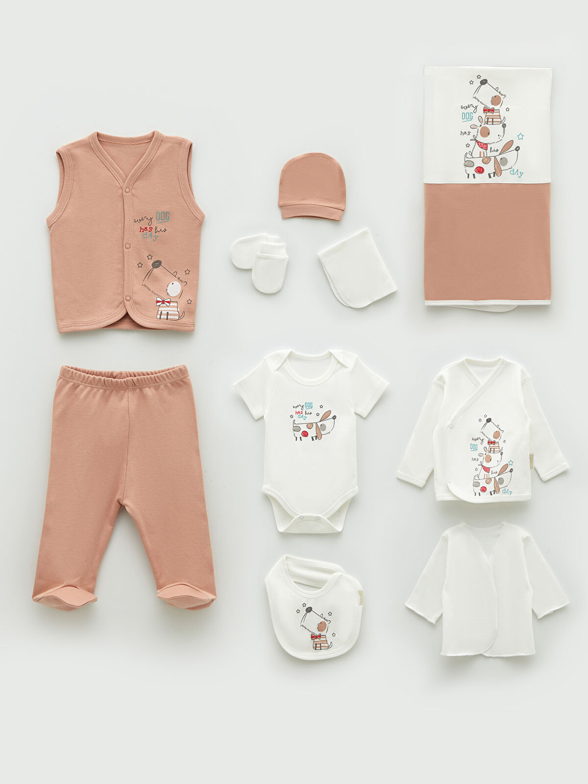 Monello Baskılı Pamuklu Erkek Bebek Kutulu Hastane Seti 10'lu