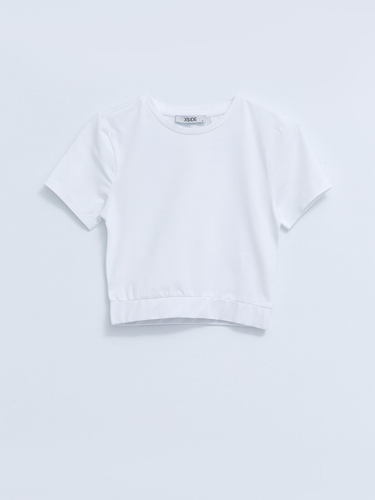 XSIDE Bisiklet Yaka Düz Kısa Kollu Crop Pamuklu Kadın Spor Tişört