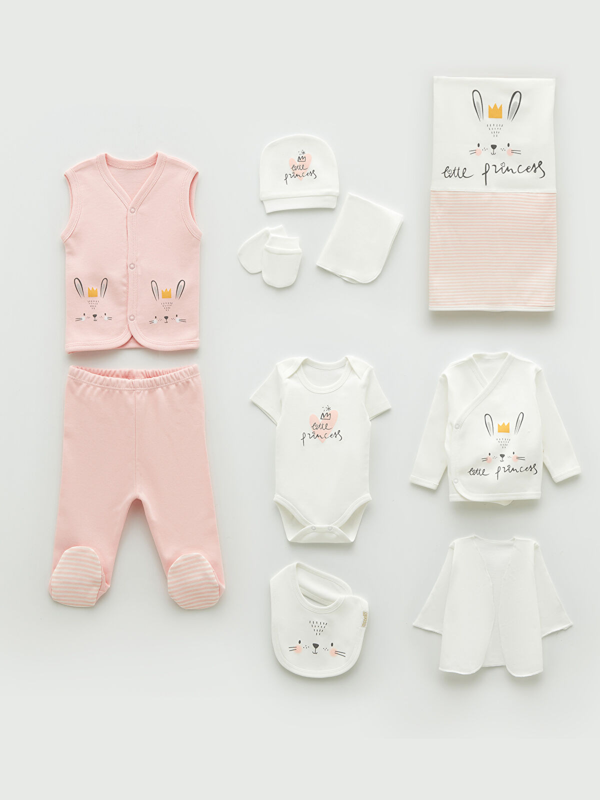 Monello Baskılı Pamuklu Kız Bebek Kutulu Hastane Seti 10'lu