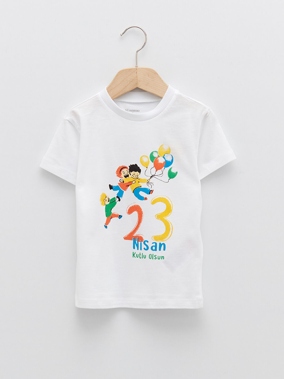 Bisiklet Yaka Kısa Kollu 23 Nisan Baskılı Pamuklu Erkek Bebek Tişört