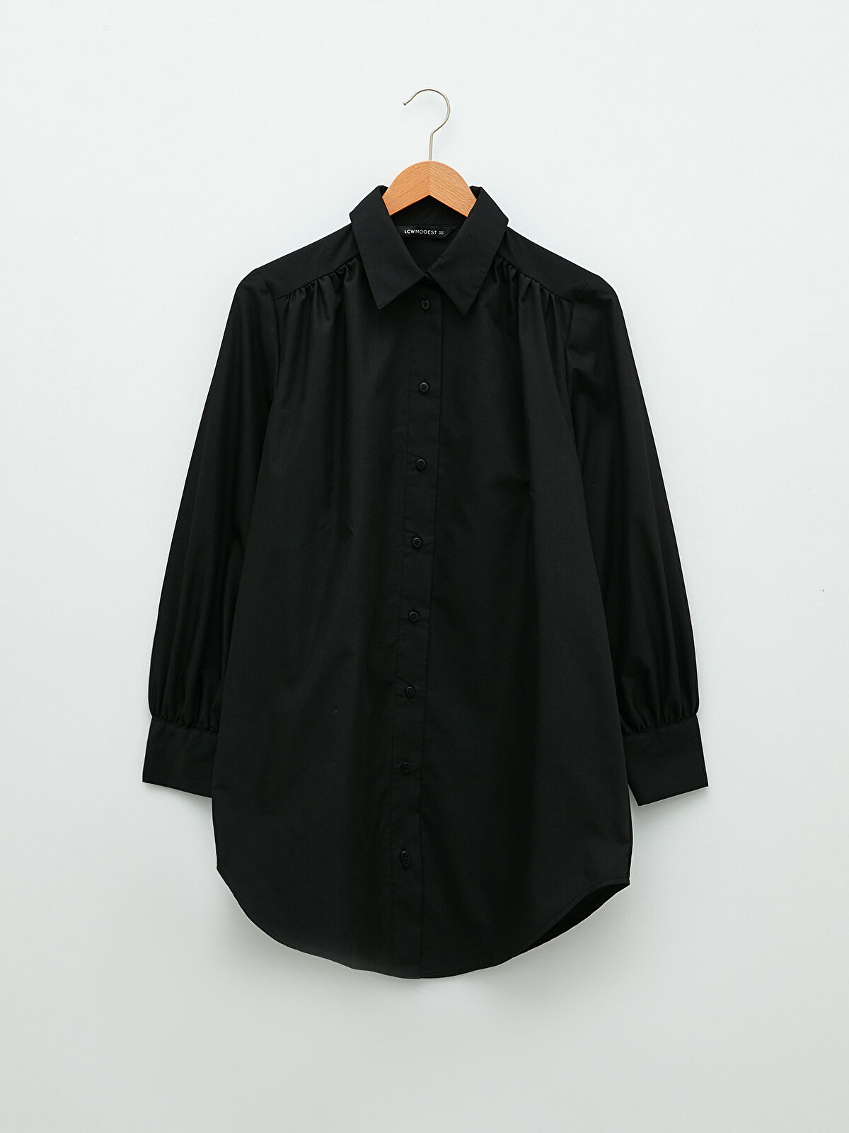 MODEST Gömlek Yaka Düz Uzun Kollu Oversize Poplin Kadın Tunik