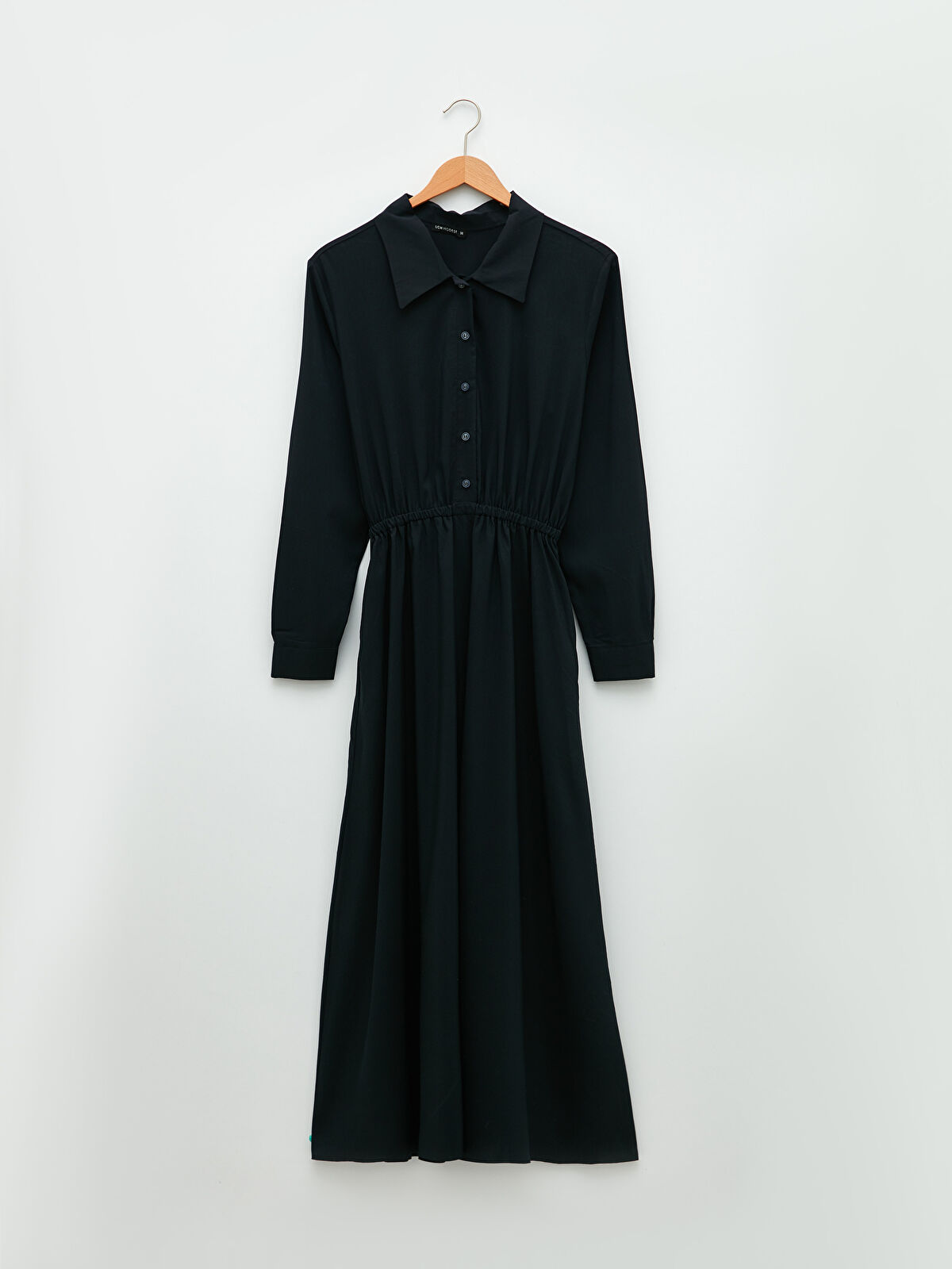 MODEST Gömlek Yaka Uzun Kollu Beli Lastikli  Kadın Elbise