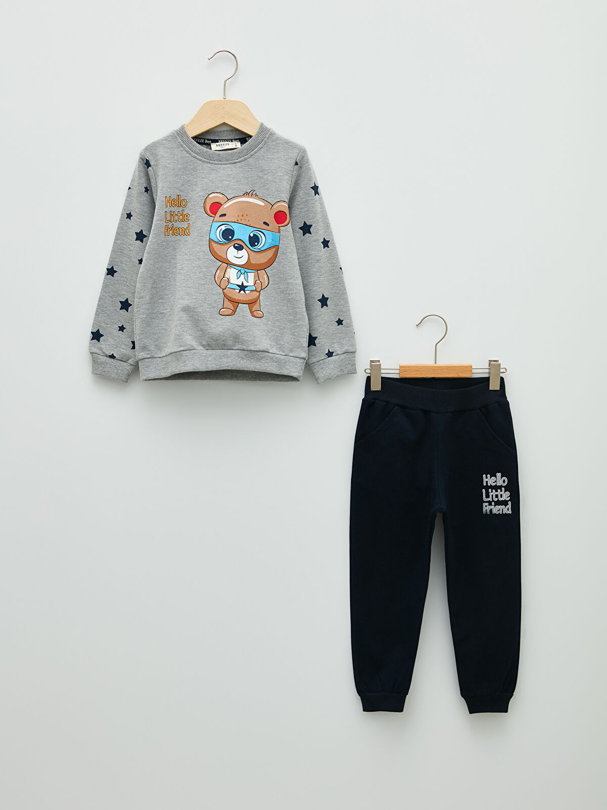 Breeze Bisiklet Yaka Uzun Kollu Baskılı Pamuklu Erkek Bebek 2'li Takım