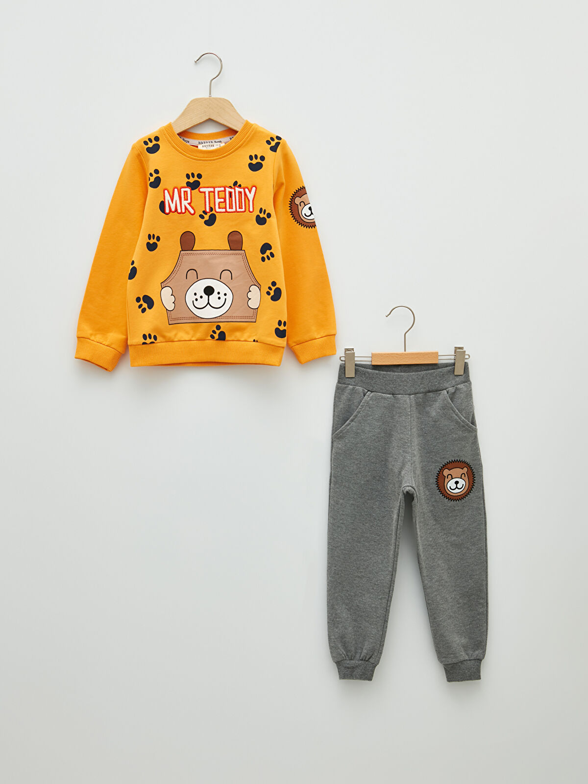 Breeze Bisiklet Yaka Uzun Kollu Baskılı Pamuklu Erkek Bebek 2'li Takım