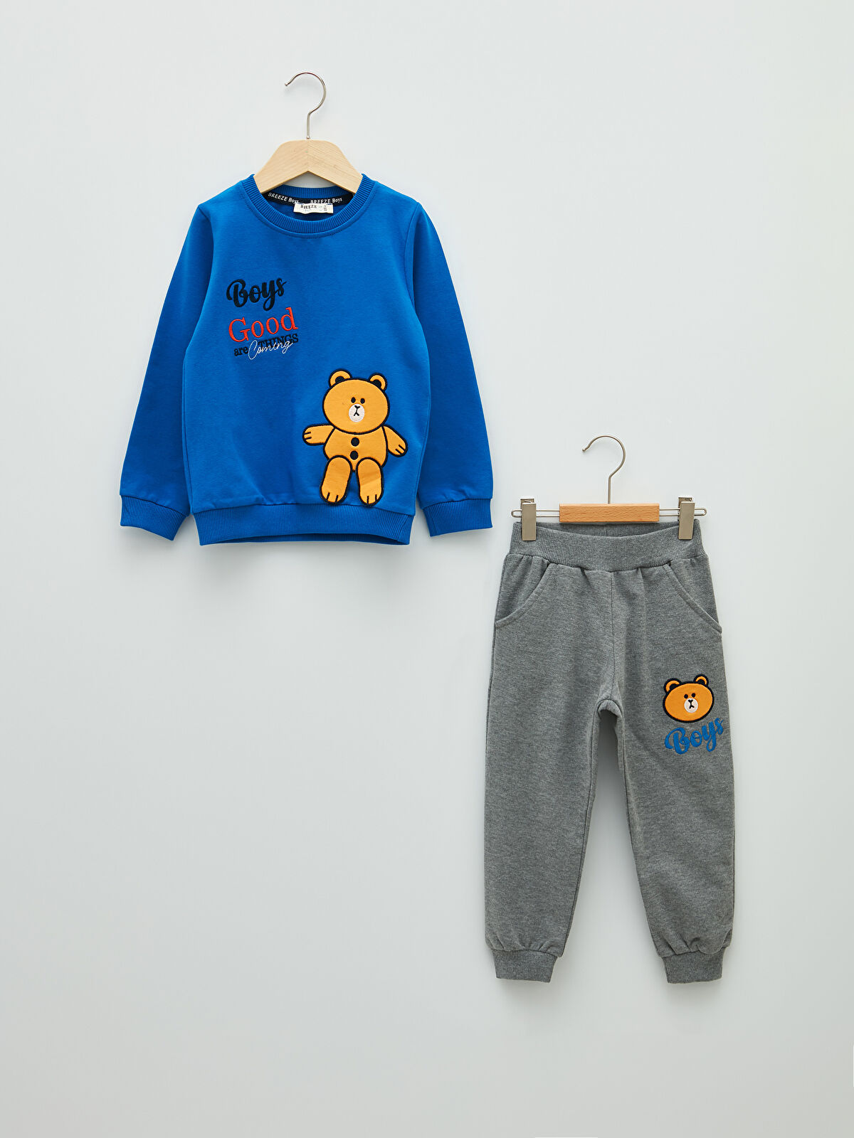 Breeze Bisiklet Yaka Uzun Kollu Baskılı Pamuklu Erkek Bebek 2'li Takım