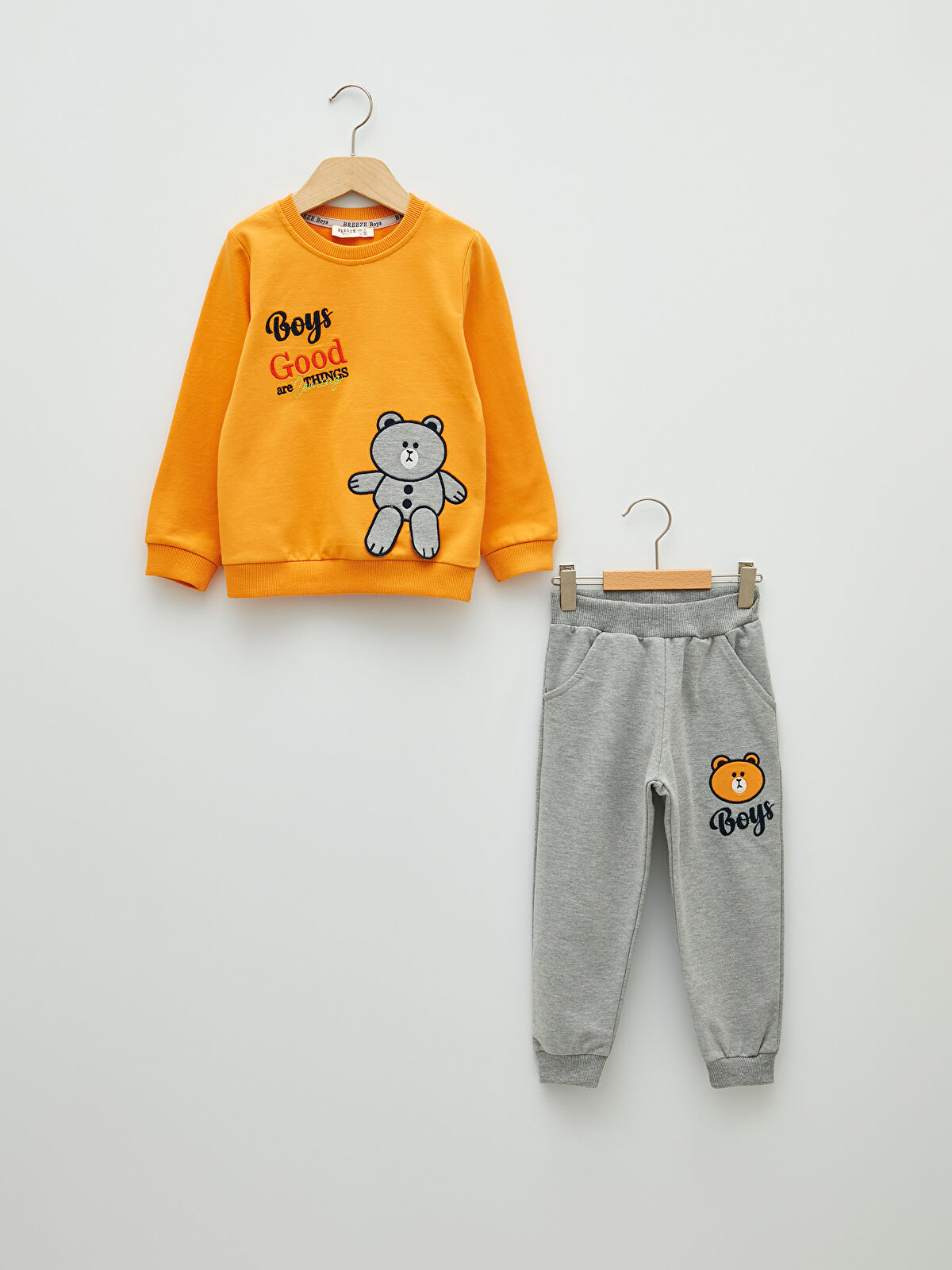 Breeze Bisiklet Yaka Uzun Kollu Baskılı Pamuklu Erkek Bebek 2'li Takım