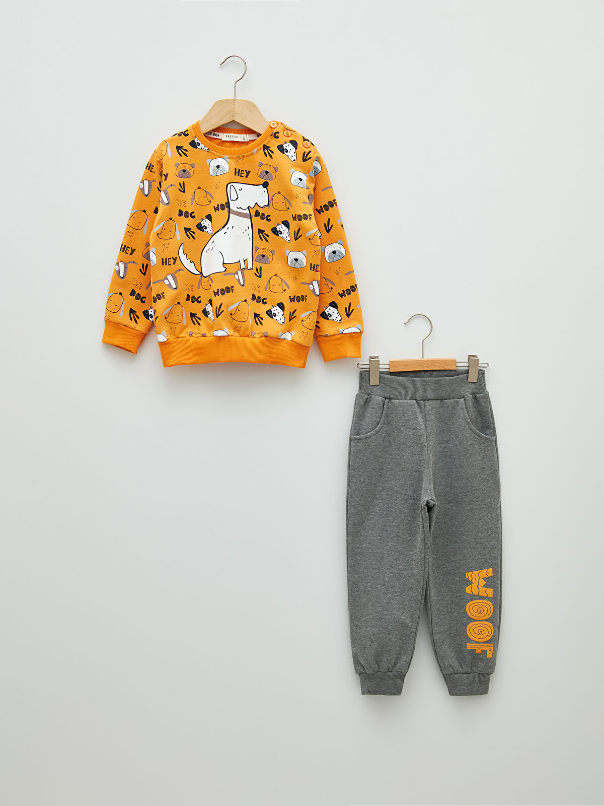 Breeze Bisiklet Yaka Uzun Kollu Baskılı Pamuklu Erkek Bebek 2'li Takım