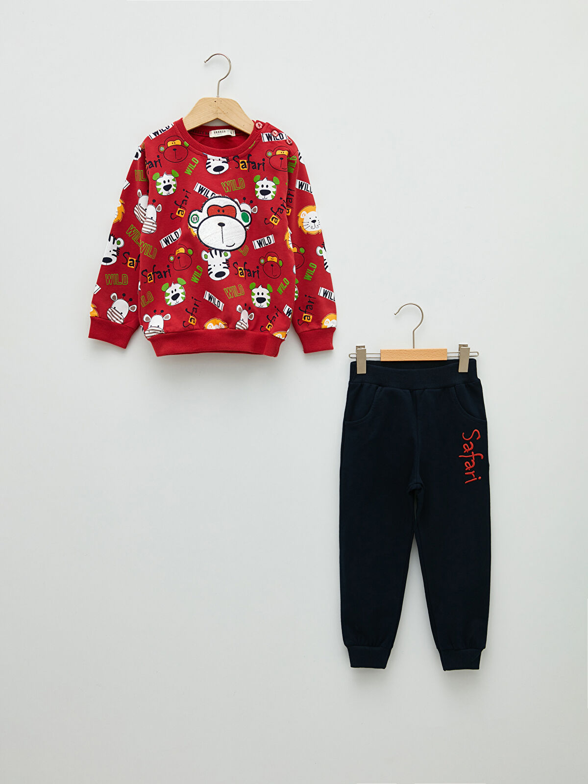 Breeze Bisiklet Yaka Uzun Kollu Baskılı Pamuklu Erkek Bebek 2'li Takım