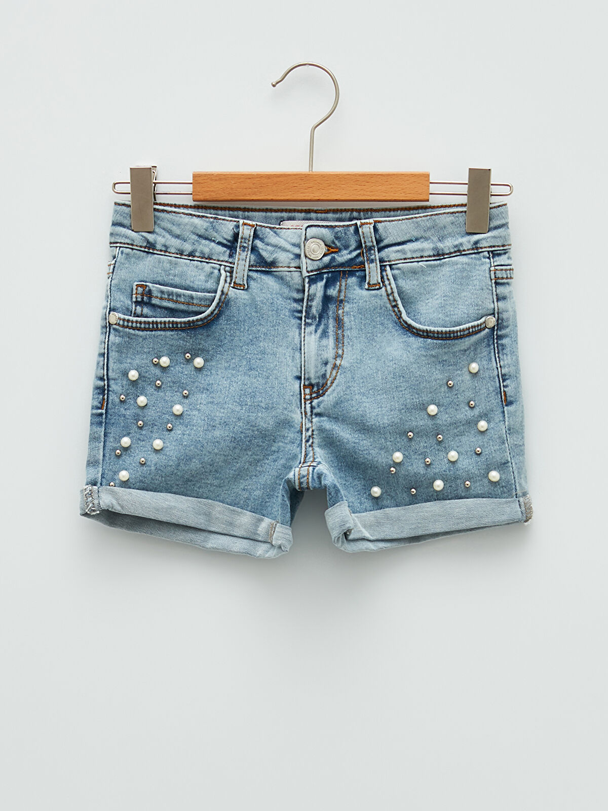 Breeze Boncuk İşlemeli Kız Çocuk Jean Şort