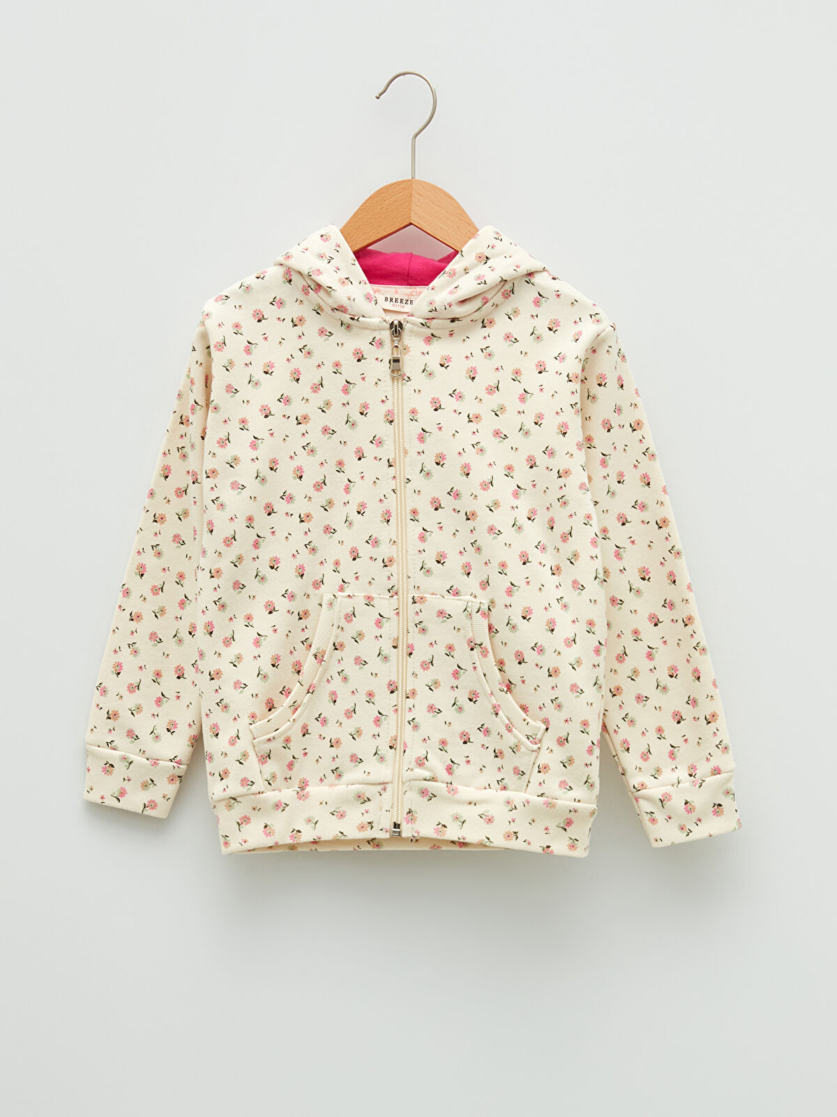Breeze Kapüşonlu Uzun Kollu Baskılı Kız Bebek Fermuarlı Sweatshirt