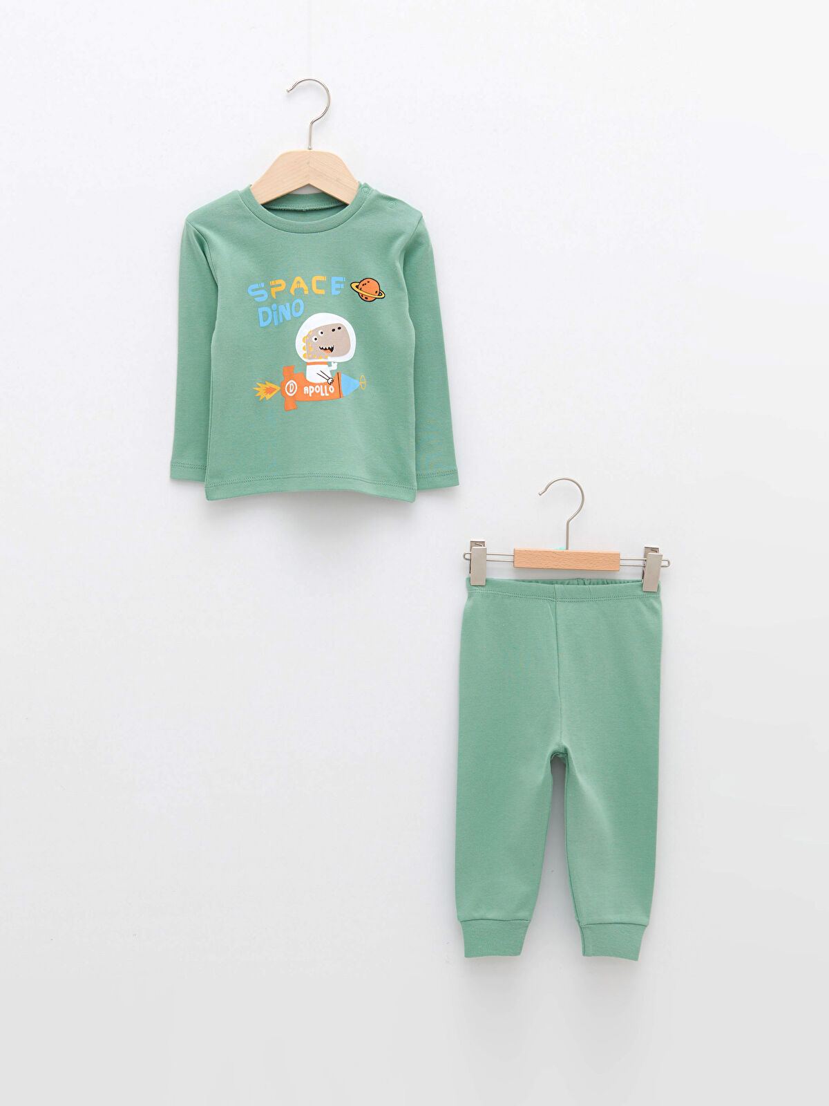 Luggi Baby Bisiklet Yaka Uzun Kollu Baskılı Pamuklu Erkek Bebek Pijama Takımı 2'li