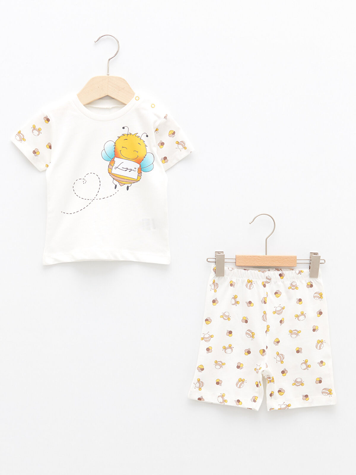 Luggi Baby Bisiklet Yaka Kısa Kollu Baskılı Pamuklu Kız Bebek Tişört ve Şort 2'li Takım