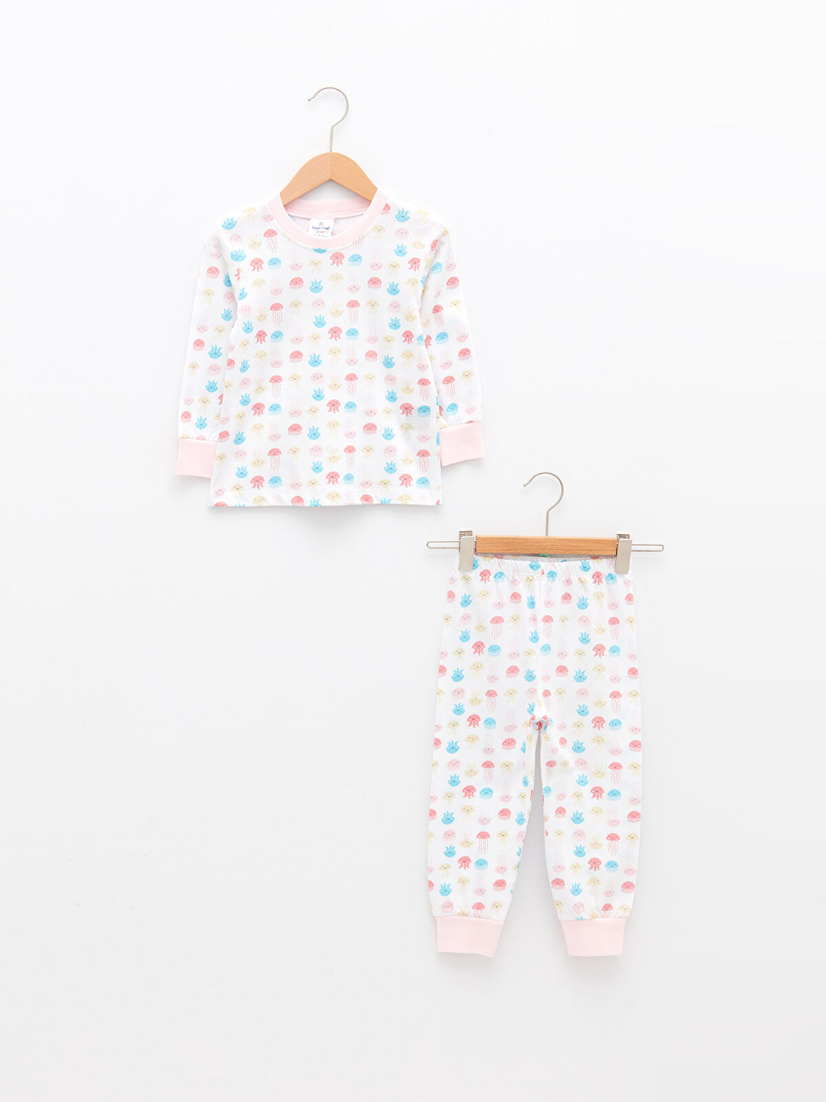 Luggi Baby Bisiklet Yaka  Uzun Kollu Baskılı Pamuklu Kız Bebek Pijama Takımı 2'li