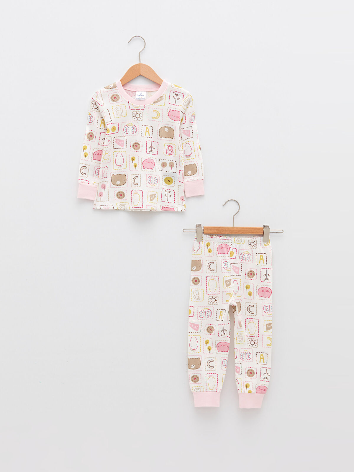 Luggi Baby Bisiklet Yaka  Uzun Kollu Baskılı Pamuklu Kız Bebek Pijama Takımı 2'li