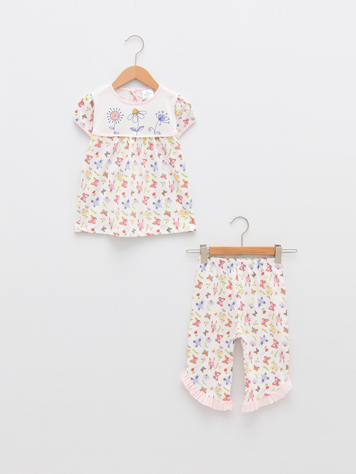 Luggi Baby Bisiklet Yaka Kısa Kollu Baskılı Pamuklu Kız Bebek Pijama Takımı 2'li