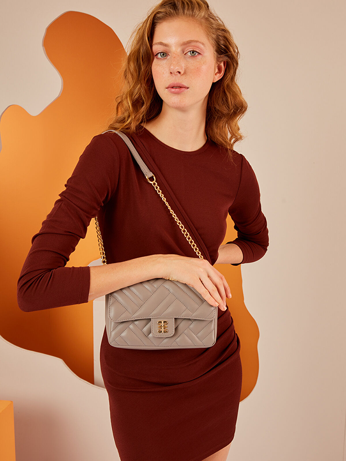 Pierre Cardin Deri Görünümlü Desenli Kadın Omuz Çantası