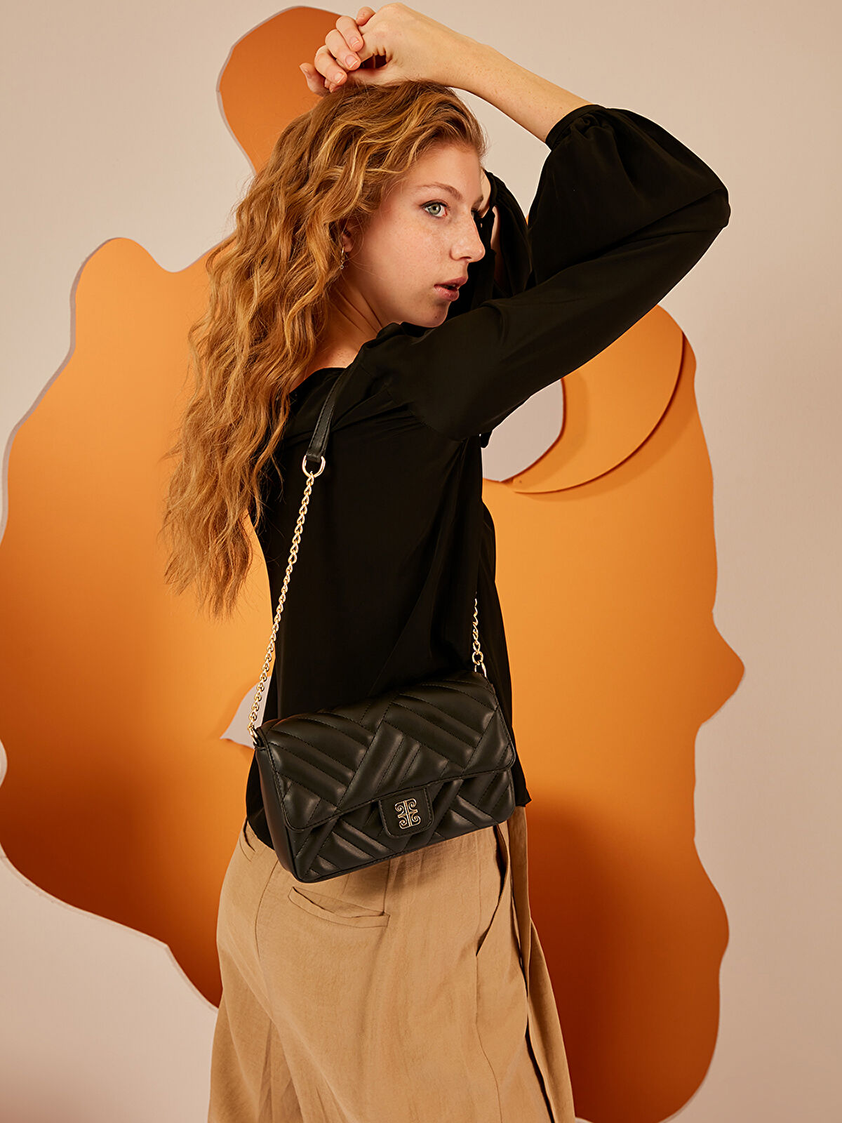 Pierre Cardin Deri Görünümlü Desenli Kadın Omuz Çantası