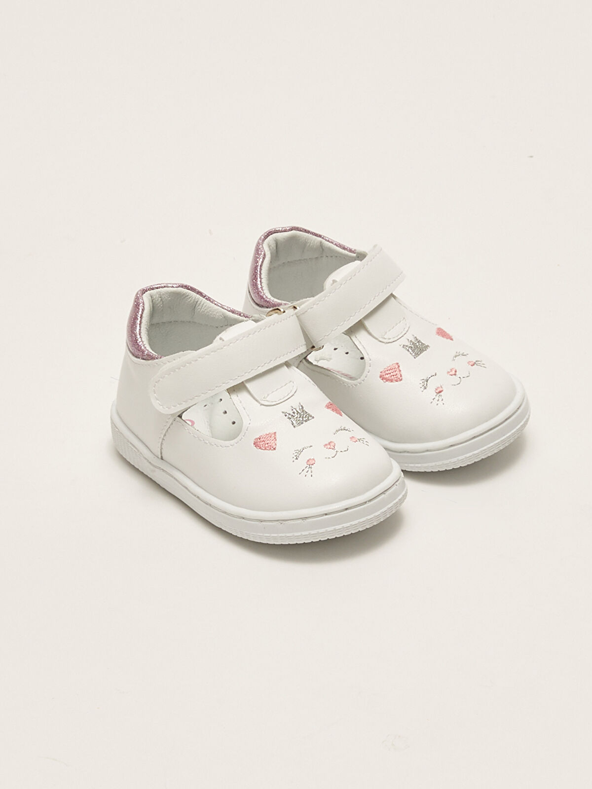 Kedi Nakışlı Cırt Cırtlı Kız Bebek İlk Adım Ayakkabısı