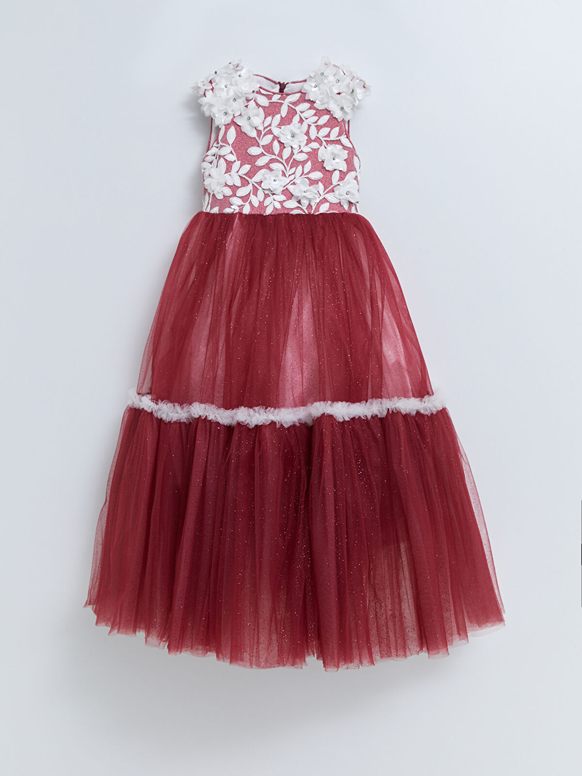 Daisy Girl Bisiklet Yaka Çiçek Aplikeli Kız Çocuk Elbise