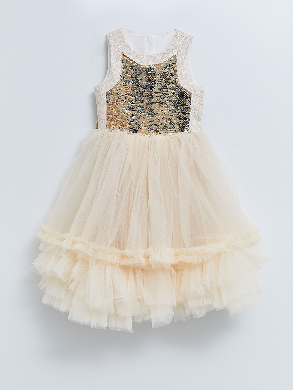 Daisy Girl Bisiklet Yaka Çift Yönlü Payetli Kız Çocuk Elbise