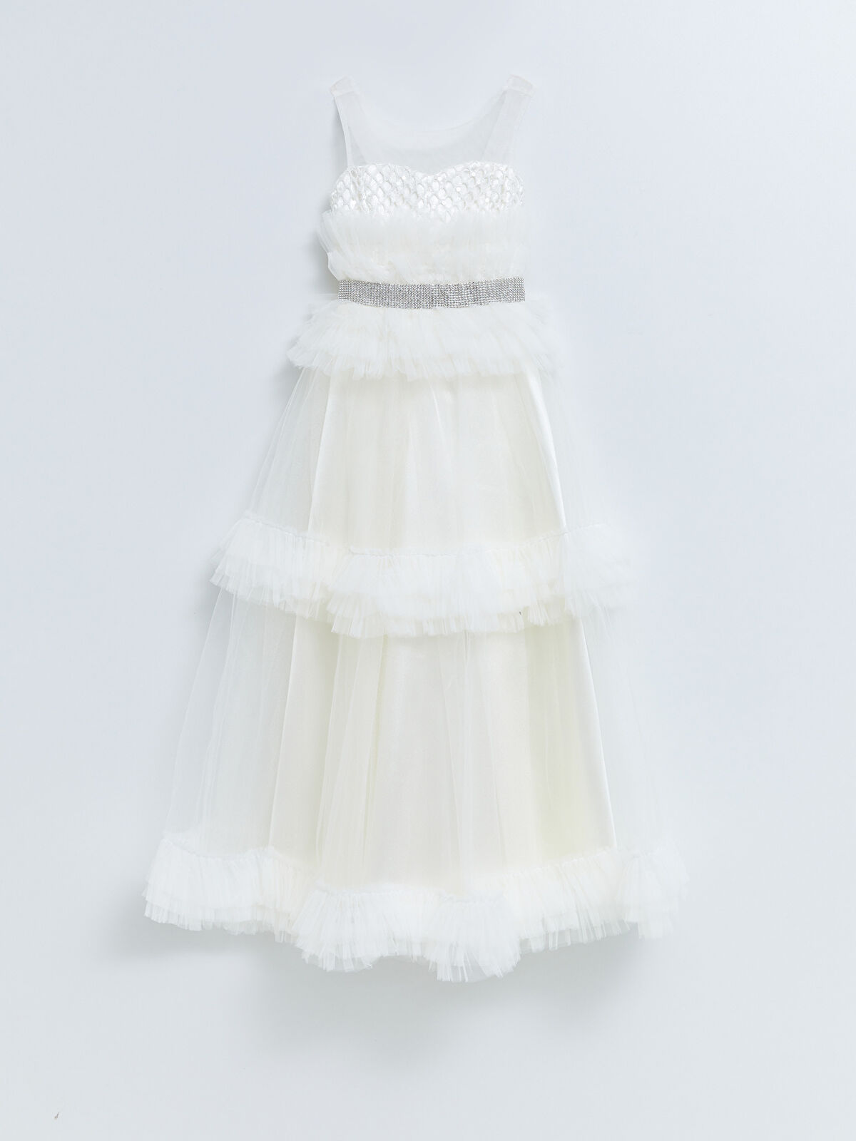 Daisy Girl Bisiklet Yaka Pul İşlemeli Kız Çocuk Elbise