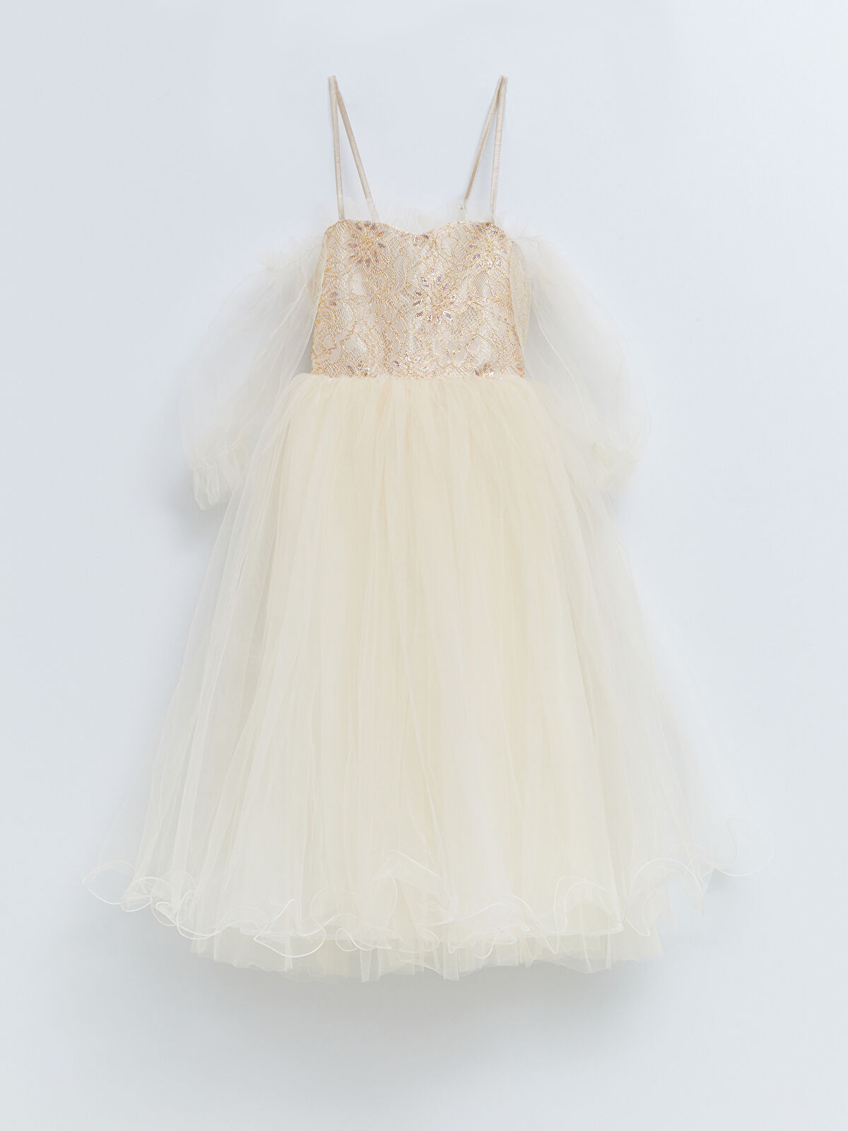 Daisy Girl Omuzları Açık Nakış Detaylı Kız Çocuk Elbise