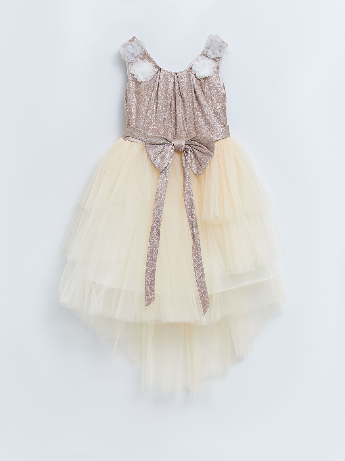 Daisy Girl Bisiklet Yaka Çiçek Aplikeli Kız Çocuk Elbise