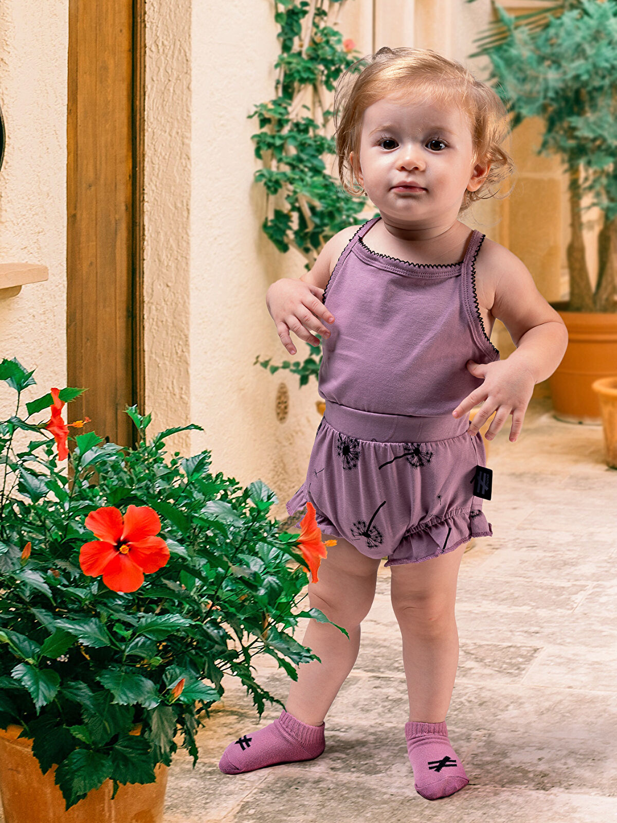 Moi Noi Bisiklet Yaka Askılı Bebek Çıtçıtlı Body ve Şort 2'li Takım