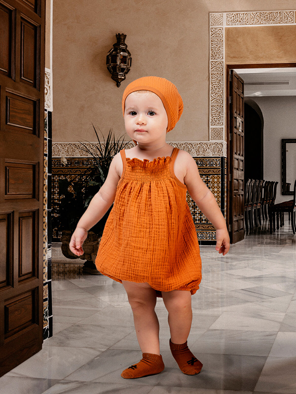 Moi Noi Kare Yaka Askılı Bebek Çıtçıtlı Body ve Saç Bandı 2'li