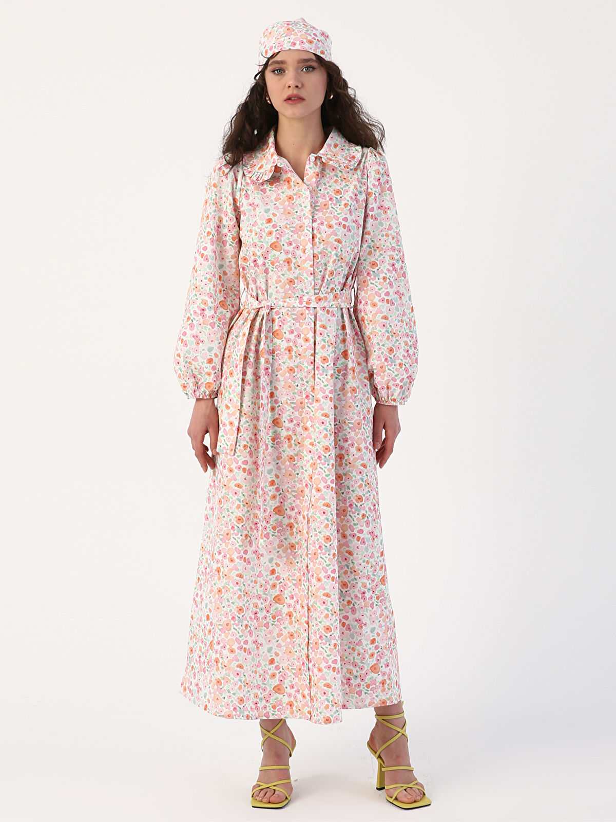 Allday Bebe Yaka Desenli Uzun Kollu Poplin Kadın Elbise