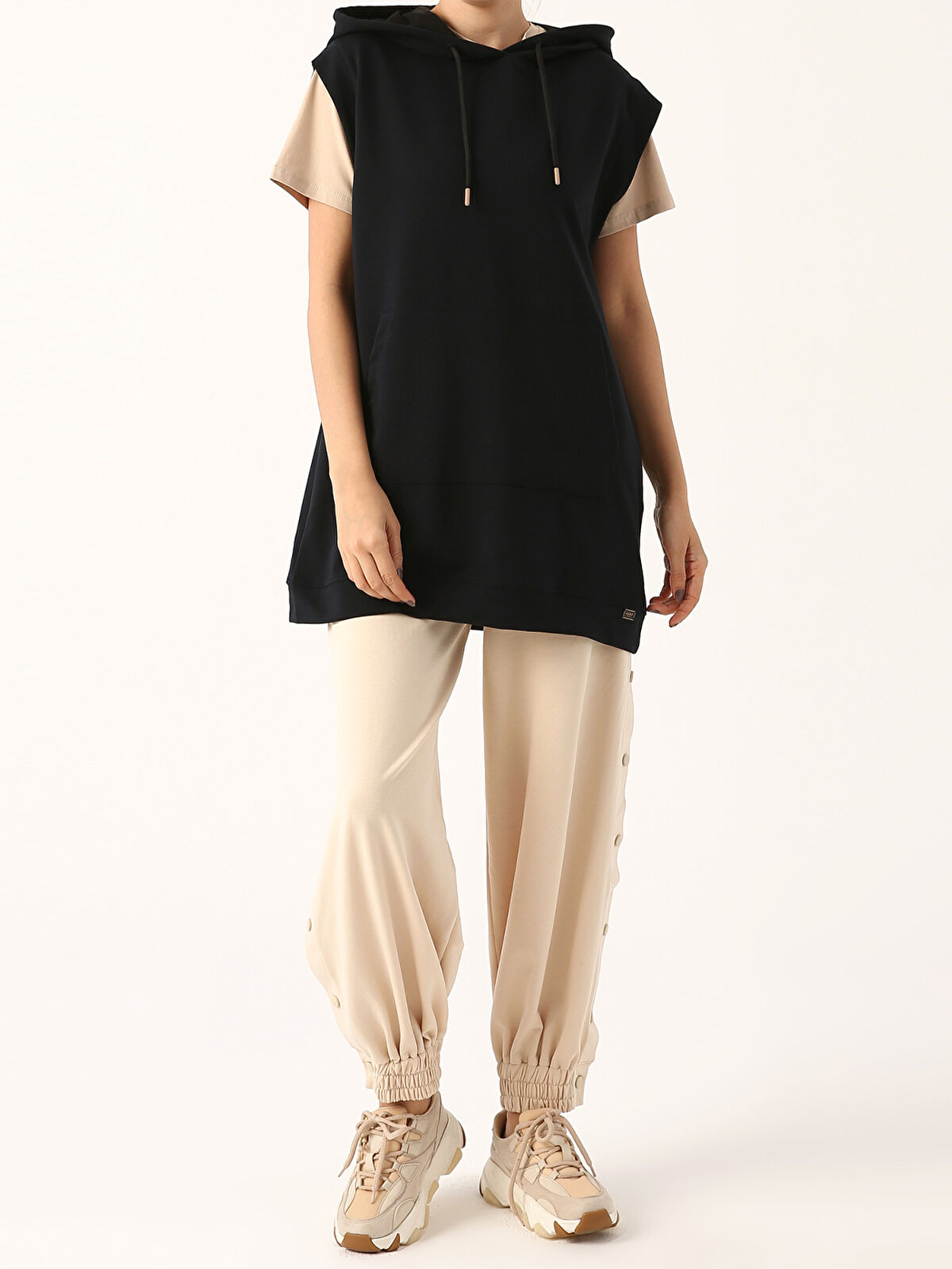 Allday Kapüşonlu Düz Kadın Süveter