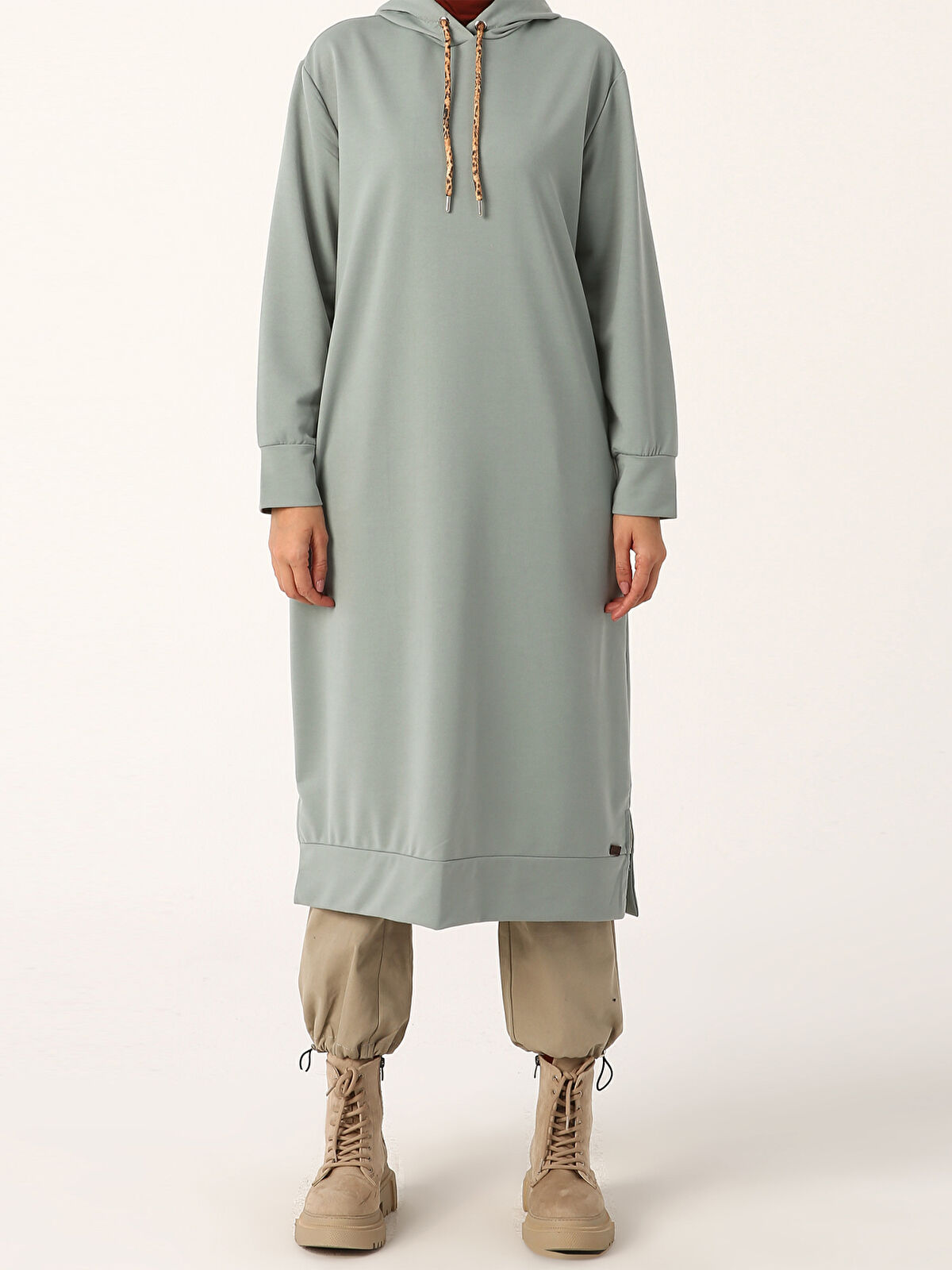 Allday Kapüşonlu Düz Uzun Kollu Kadın Tunik