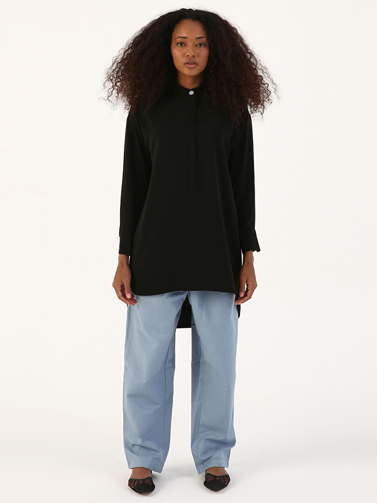 Allday Hakim Yaka Düz Uzun Kollu Kadın Tunik