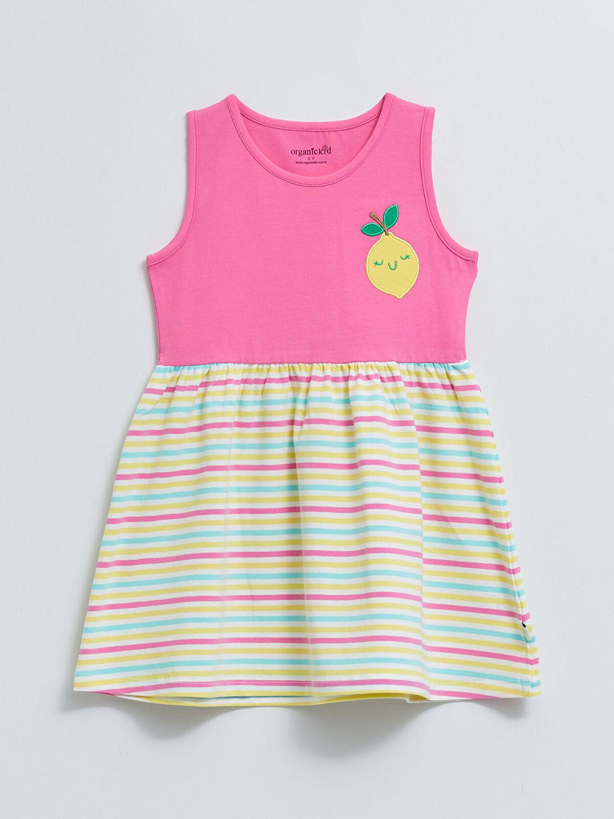 Organickid Bisiklet Yaka Baskılı Kız Bebek Elbise