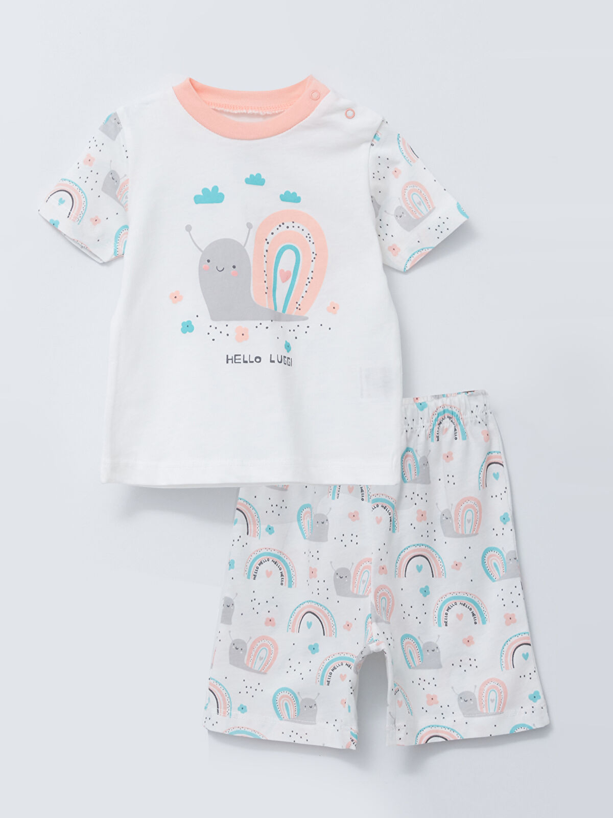 Luggi Baby Bisiklet Yaka Baskılı Kız Bebek Tişört ve Şort 2'li Takım