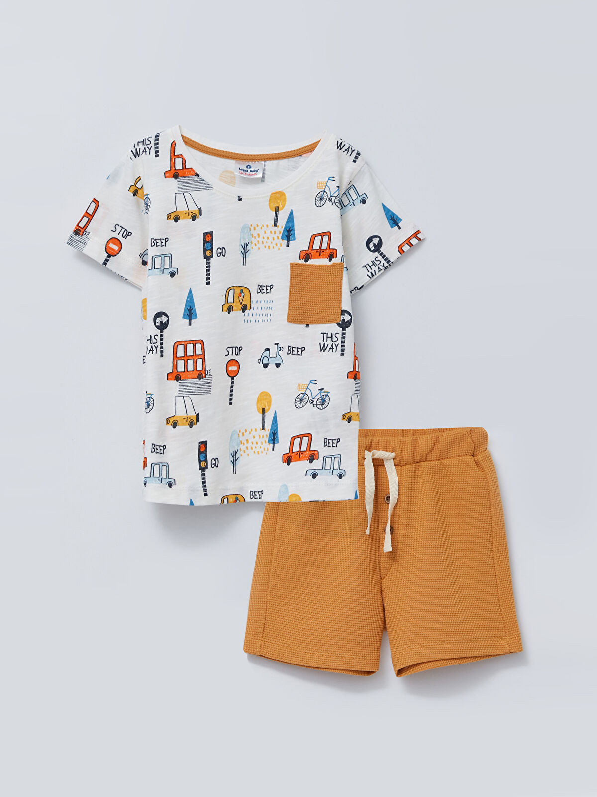 Luggi Baby Bisiklet Yaka Baskılı Erkek Bebek Tişört ve Şort 2'li Takım