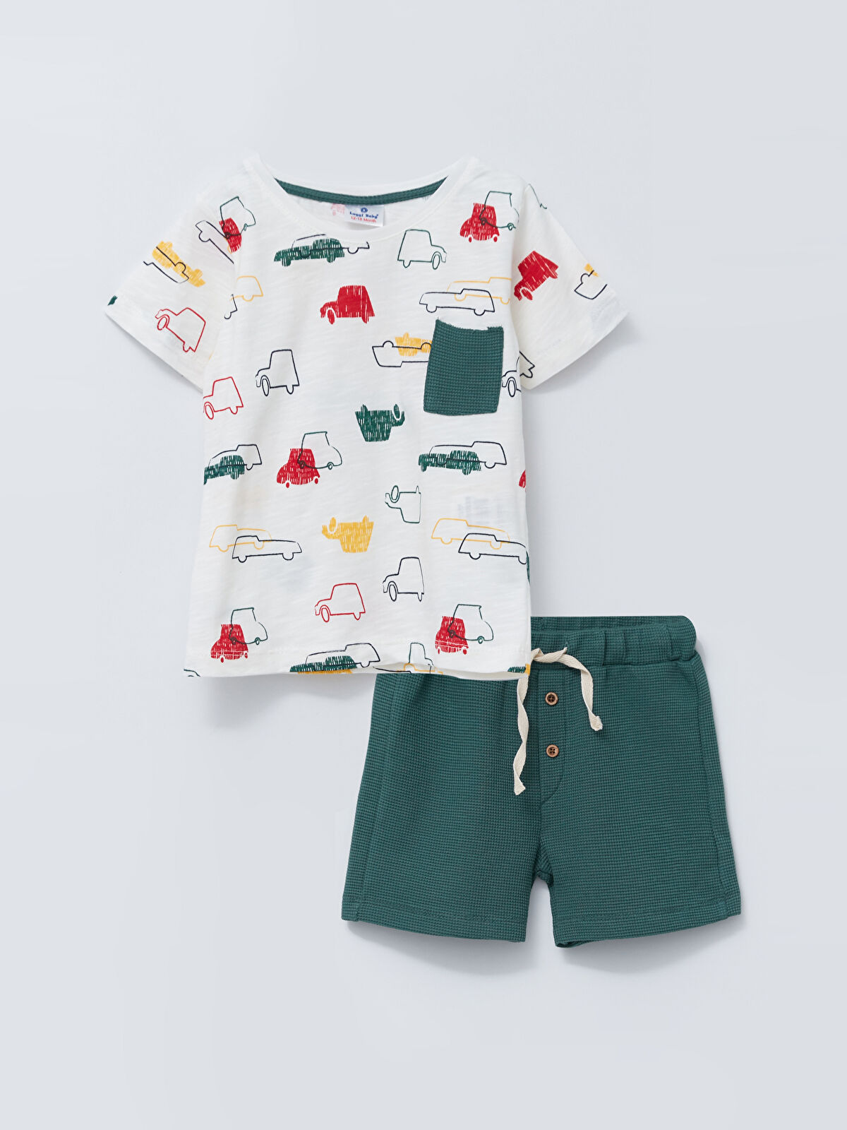 Luggi Baby Bisiklet Yaka Baskılı Erkek Bebek Tişört ve Şort 2'li Takım